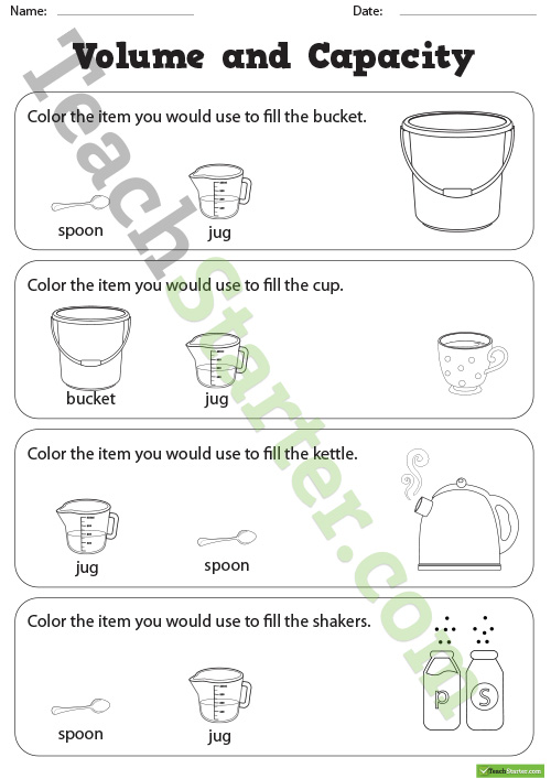 Volume And Capacity Worksheets For Kindergarten