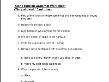 Year 4 Worksheets English