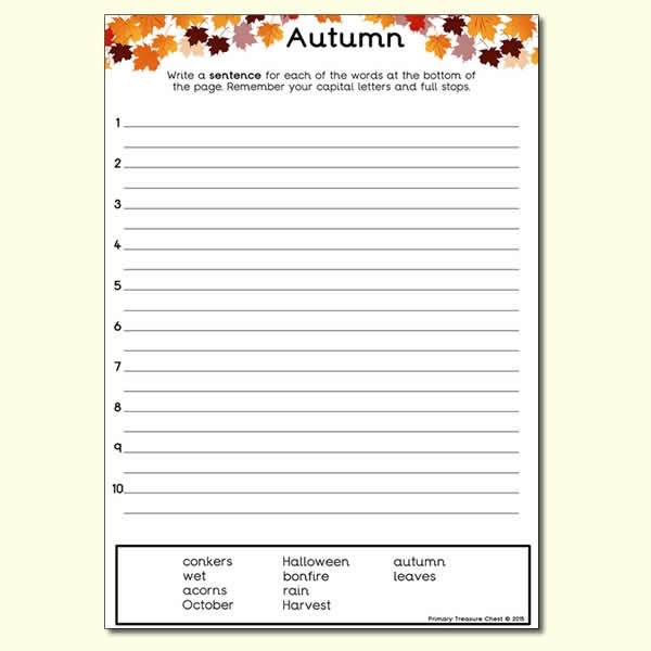 Autumn Themed Sentence Worksheet | Free Worksheets Samples