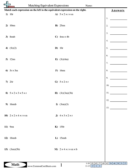 Algebraic Expressions Worksheets 7th Grade With Answers Worksheets ...