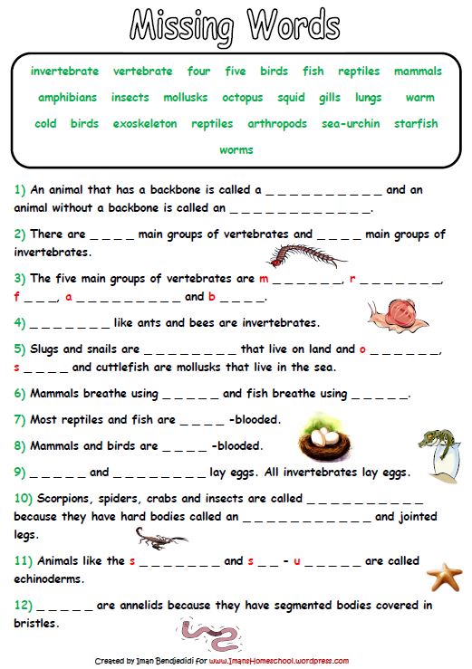 Word Classification Worksheets
