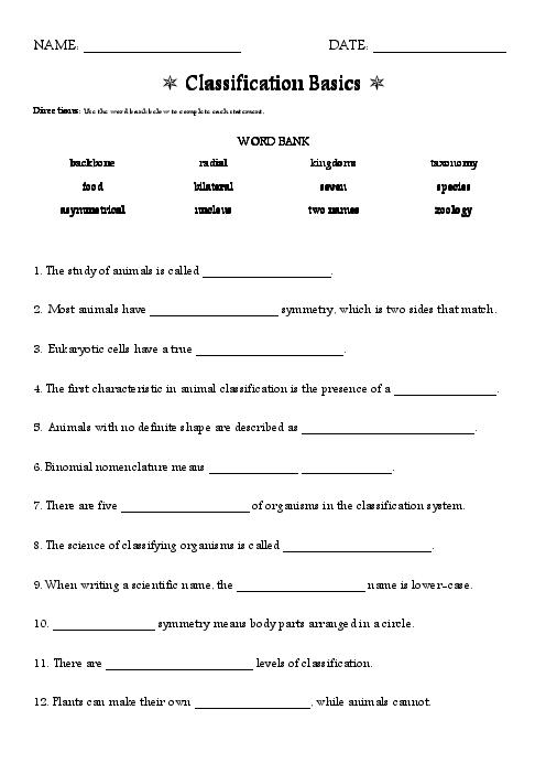 Classification Worksheet Year 7 | Free Worksheets Samples