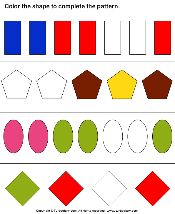 Complete The Shapes And Color Pattern Worksheet | Free Worksheets Samples