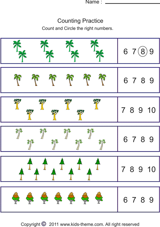 Counting Objects Up To 10 Worksheets