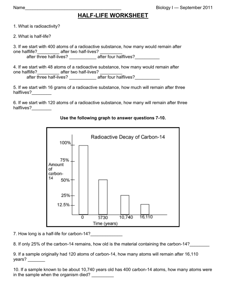 Half-life Practice Worksheets Answers