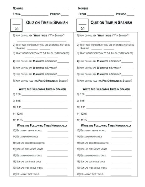 Free Printable Telling Time Worksheets In Spanish