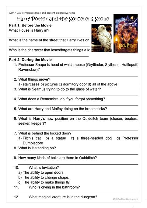 Harry Potter And The Sorcerer's Stone Worksheets