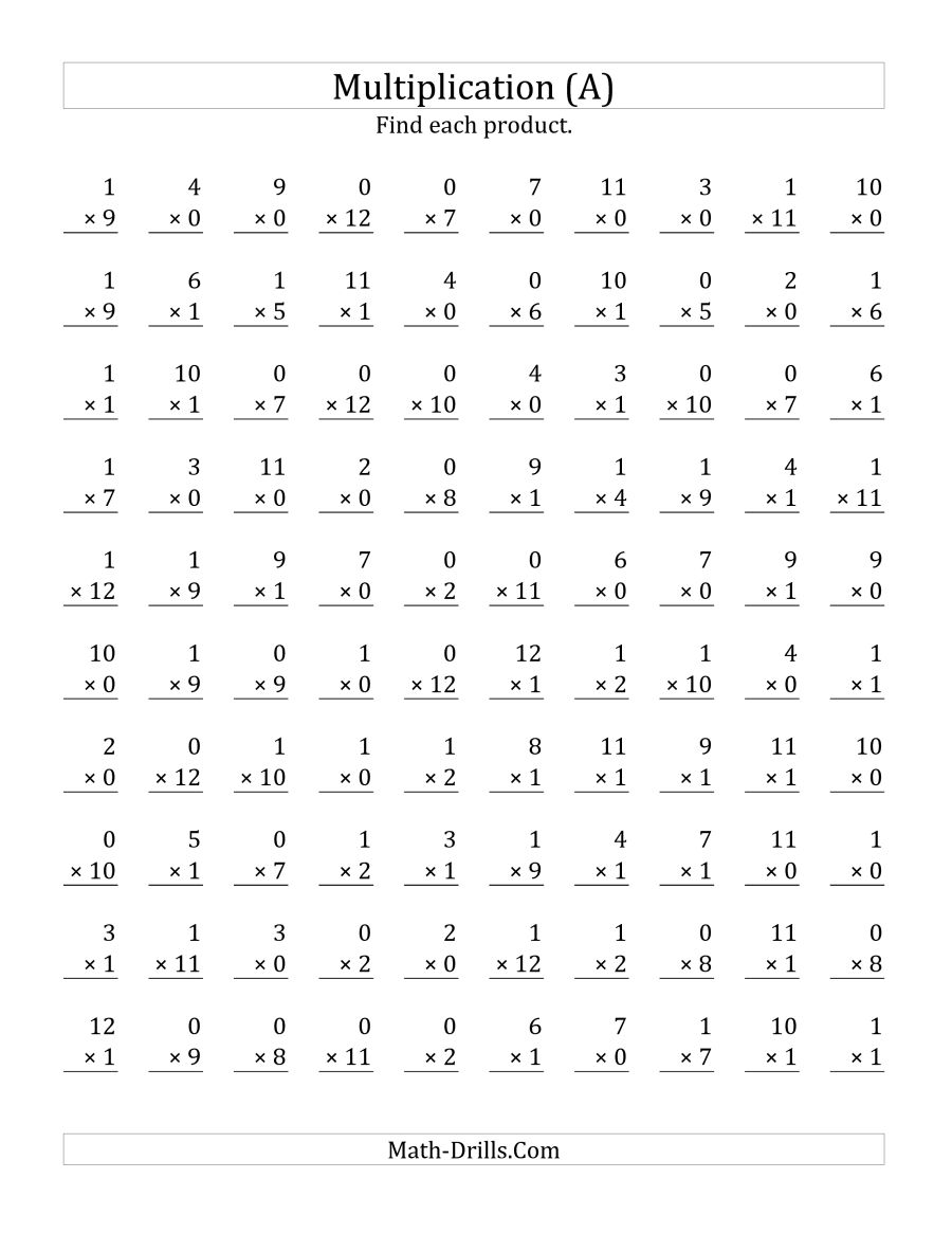 0 And 1 Multiplication Worksheets