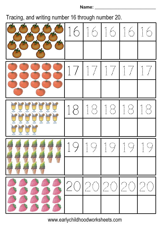 Numbers 11-20 Tracing Worksheets