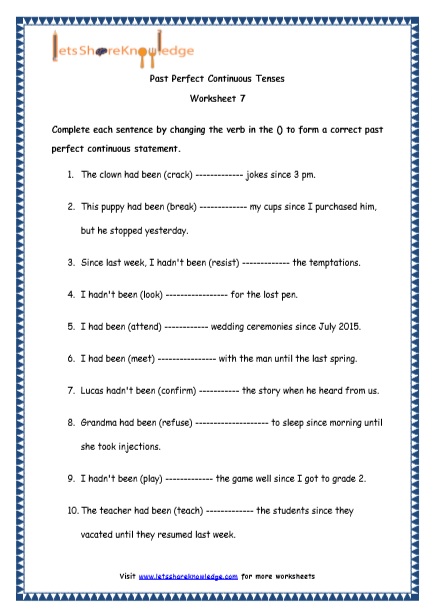 Past Continuous Tense Worksheets For Grade 3