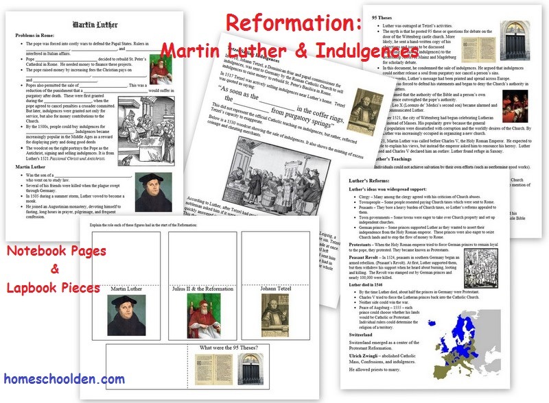 Martin Luther Reformation Worksheets