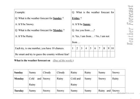 Weather Forecast Guessing Game Worksheet | Free Worksheets Samples