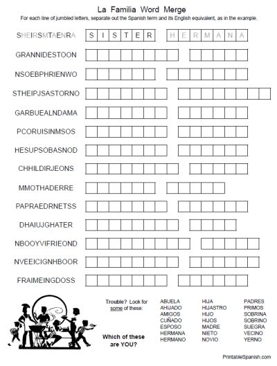 La Familia Worksheets