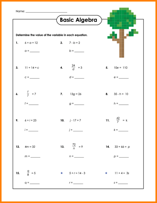 Basic Algebra Worksheet Worksheets For All | Free Worksheets Samples