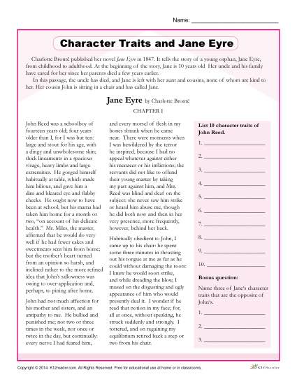 Free Printable Character Traits Worksheets