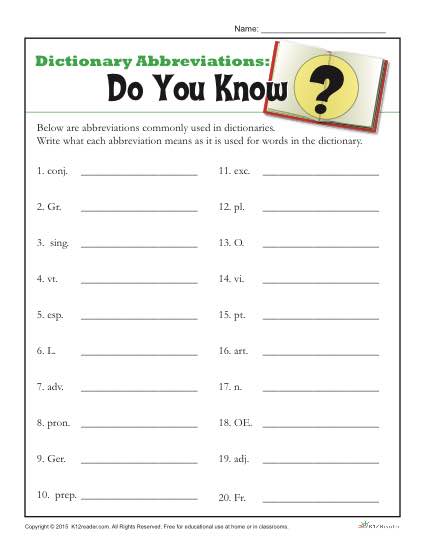 Abbreviations Worksheets 4th Grade