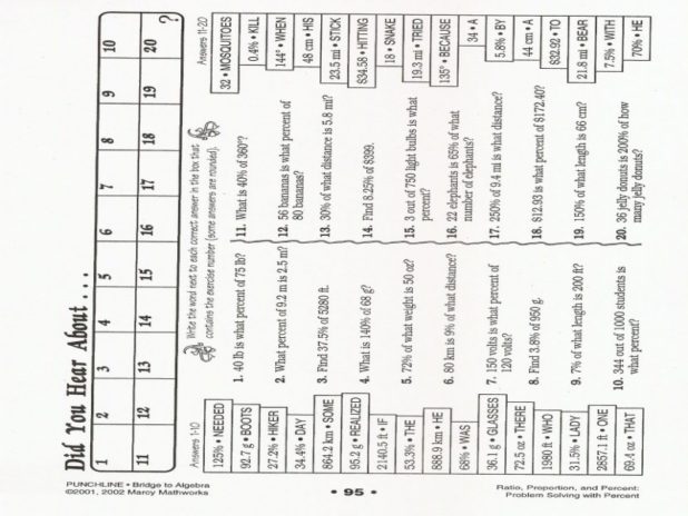 Did You Hear About…. Math Worksheets Answers