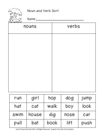 Grade 1 Sample Worksheets On Nouns , Verbs And Adjectives | Free ...
