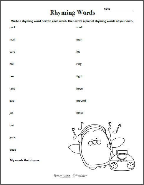 Rhyming Words Worksheets For 2nd Grade
