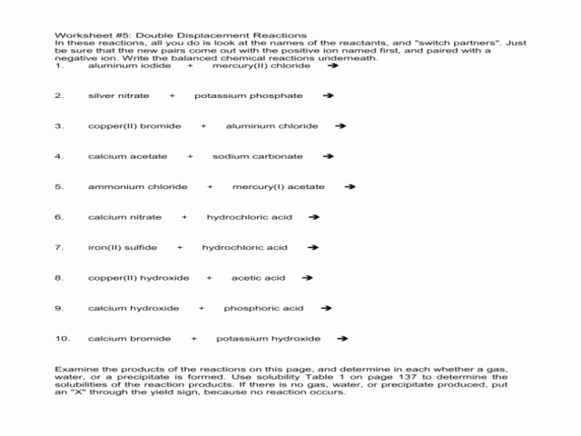 Single Replacement Worksheets