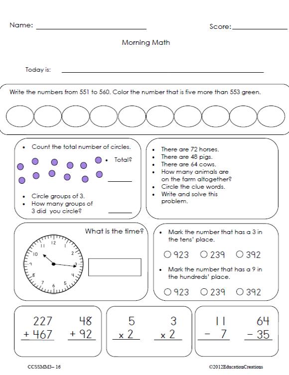Morning Math | Free Worksheets Samples