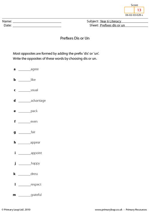 Prefix Un Worksheets