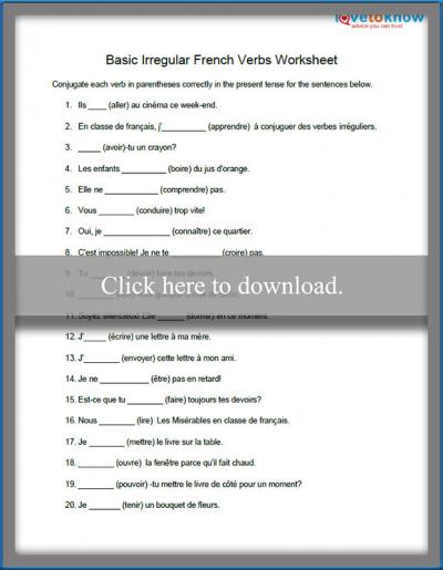 Irregular French Verbs Worksheet | Free Worksheets Samples