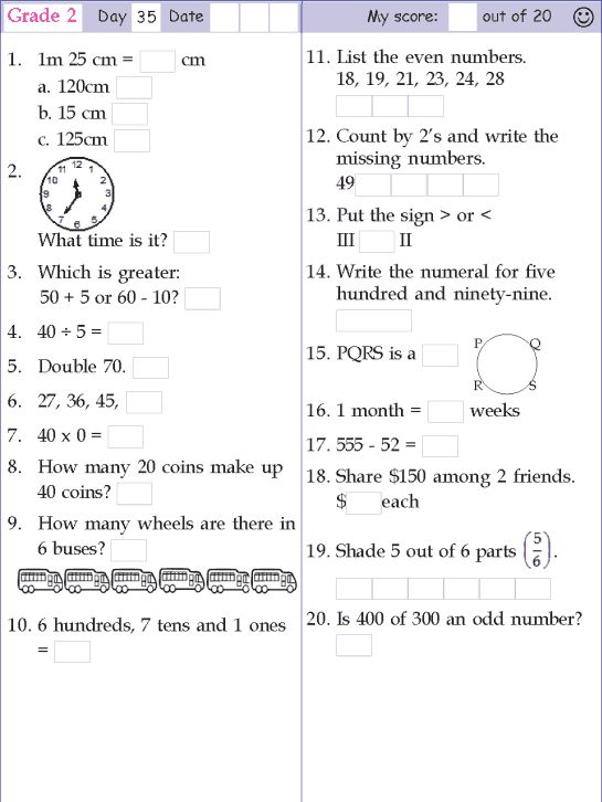 Mental Math Grade 2 Day 35 | Free Worksheets Samples