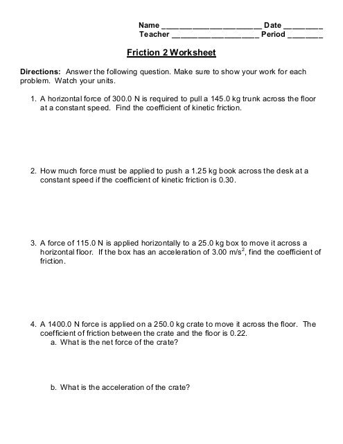 Coefficient Of Friction Worksheets