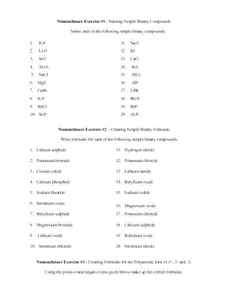 Forming And Naming Binary Ionic Compounds Practice Worksheets Answers