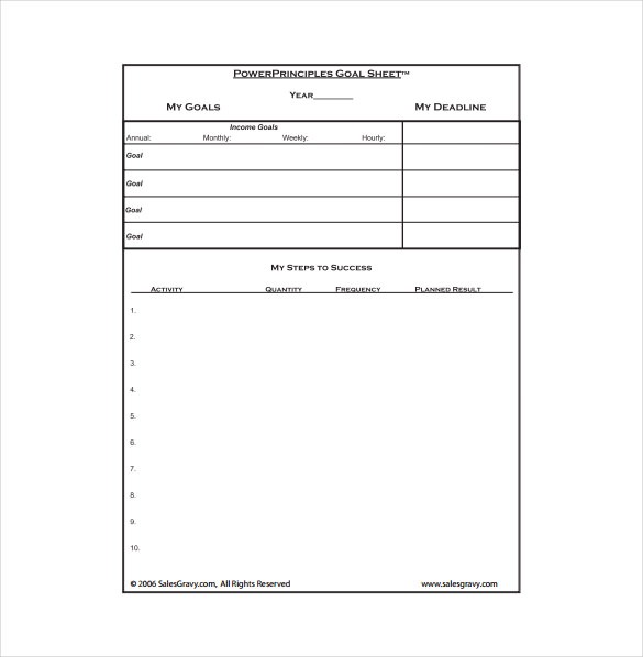 Setting Sales Goals Worksheets