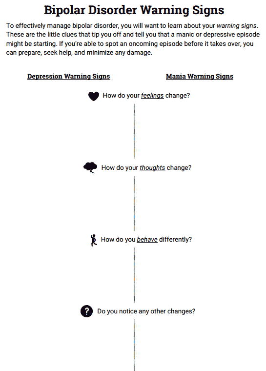 Bipolar Disorder Warning Signs (worksheet) | Free Worksheets Samples