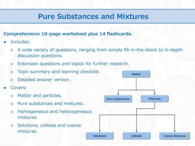 Pure Substances And Mixtures [worksheet And Flashcards] By | Free ...