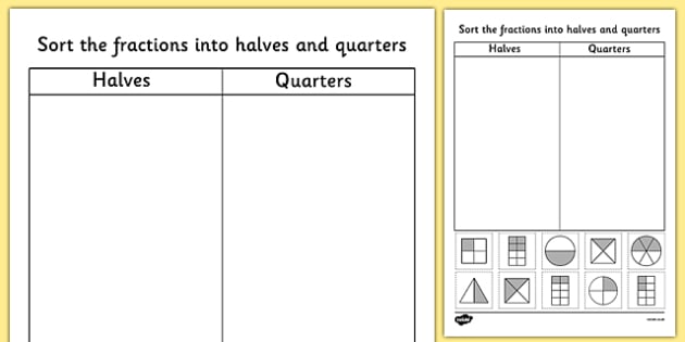 Fractions Halves And Quarters Sorting Worksheet Activity Sheet | Free ...