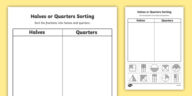 Fractions Halves And Quarters Worksheets