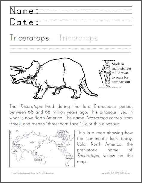Triceratops Coloring Worksheet | Free Worksheets Samples