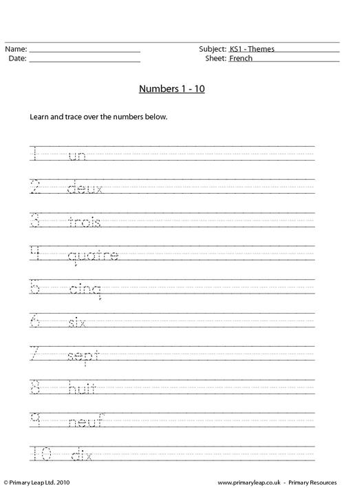 French Numbers 1 | Free Worksheets Samples