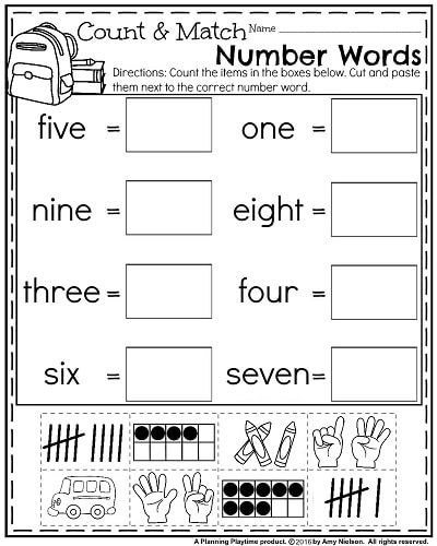 Number Words Worksheets Cut And Paste