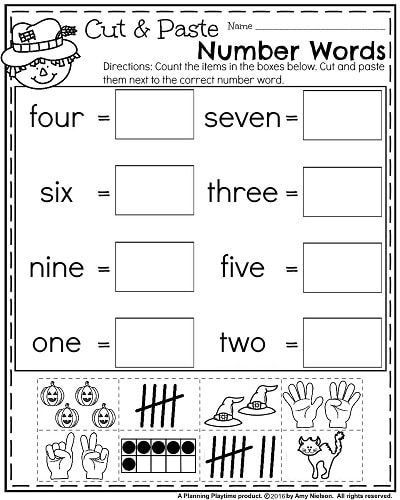 Number Words Worksheets Cut And Paste