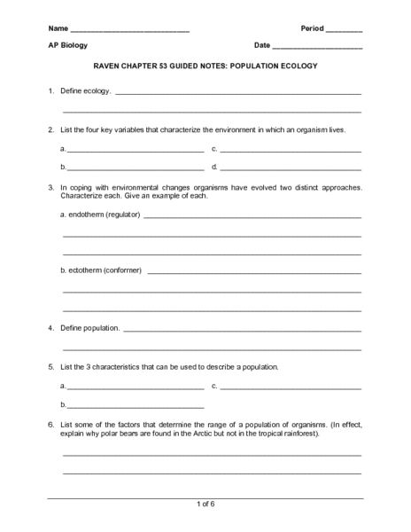 Population Ecology | Free Worksheets Samples