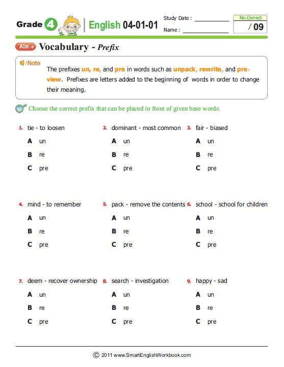 English Worksheets Grade 4