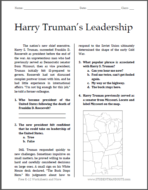 Harry Truman’s Leadership | Free Worksheets Samples