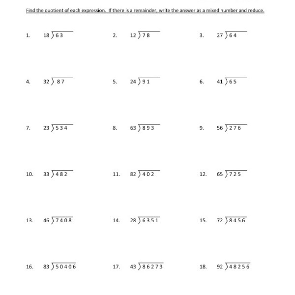 Fifth Grade Division Worksheet 11 â One Page Worksheets | Free ...