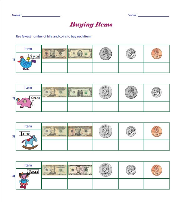 12+ Money Math Worksheet Templates â Free Word, Pdf Documents | Free ...