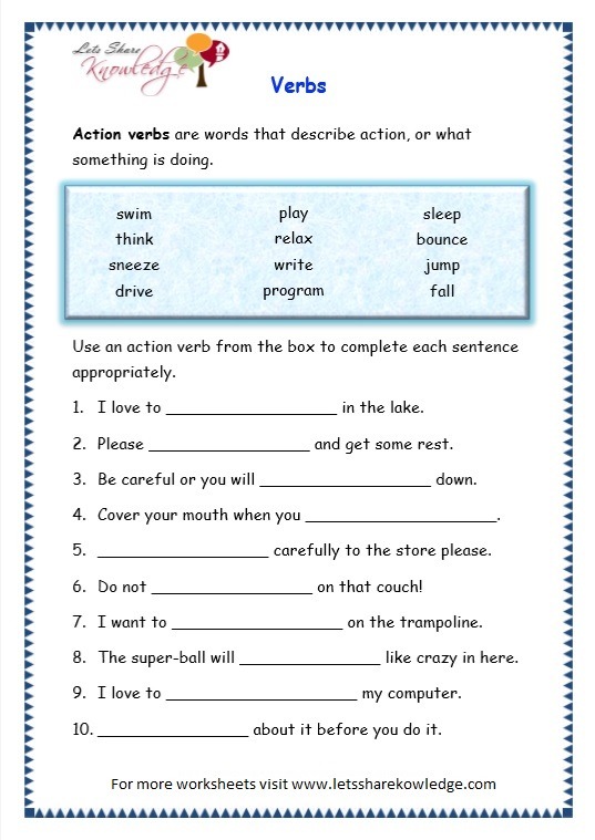 Grade 3 Grammar Topic 13 Verbs Worksheets | Free Worksheets Samples