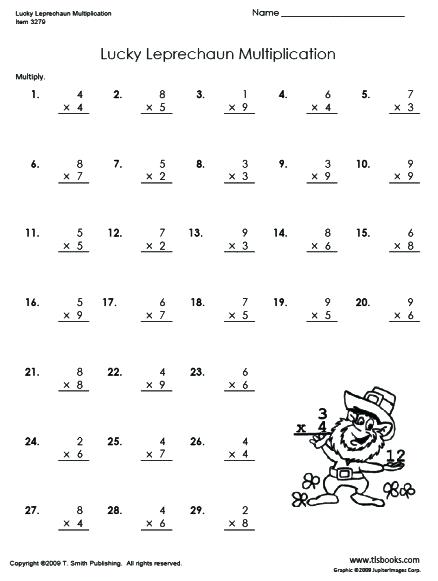 Lucky Leprechaun Multiplication Worksheet 3 Multiplication | Free ...