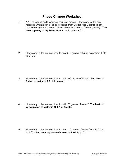 Phase Change Worksheets With Answers