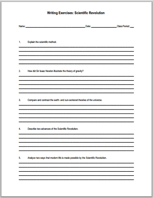 Scientific Revolution Worksheets Pdf