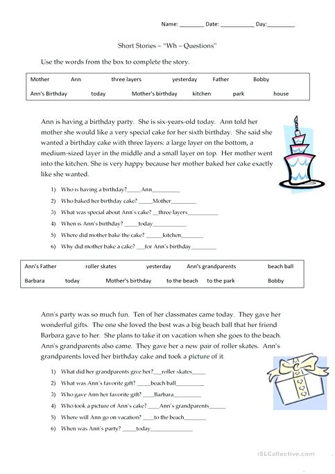 Kindergarten Listening Comprehension Worksheets