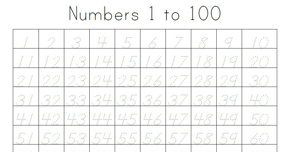 Trace Numbers 1-100 Worksheets